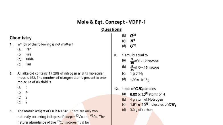 Mole Concept Questions & Answers - Chemistry (CHEM 101) - Studocu