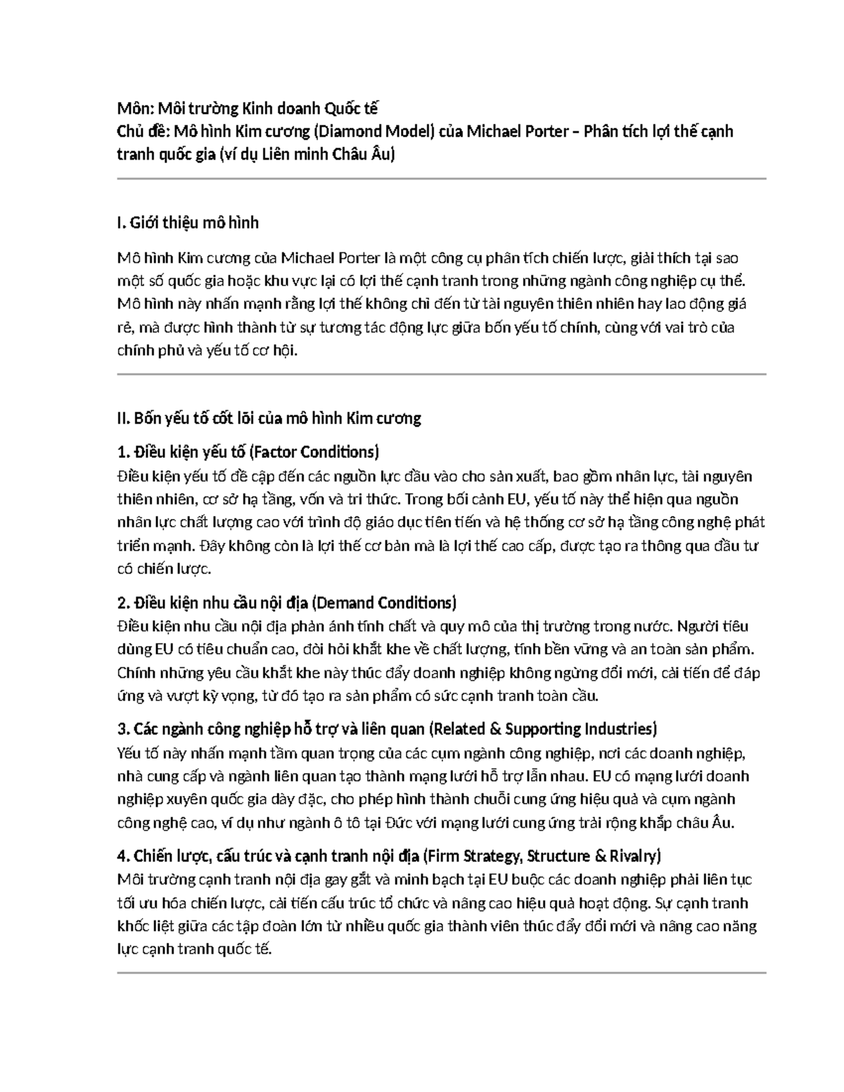 Kinh tế - Mô hình Kim cương của Michael Porter và Lợi thế Cạnh tranh ...