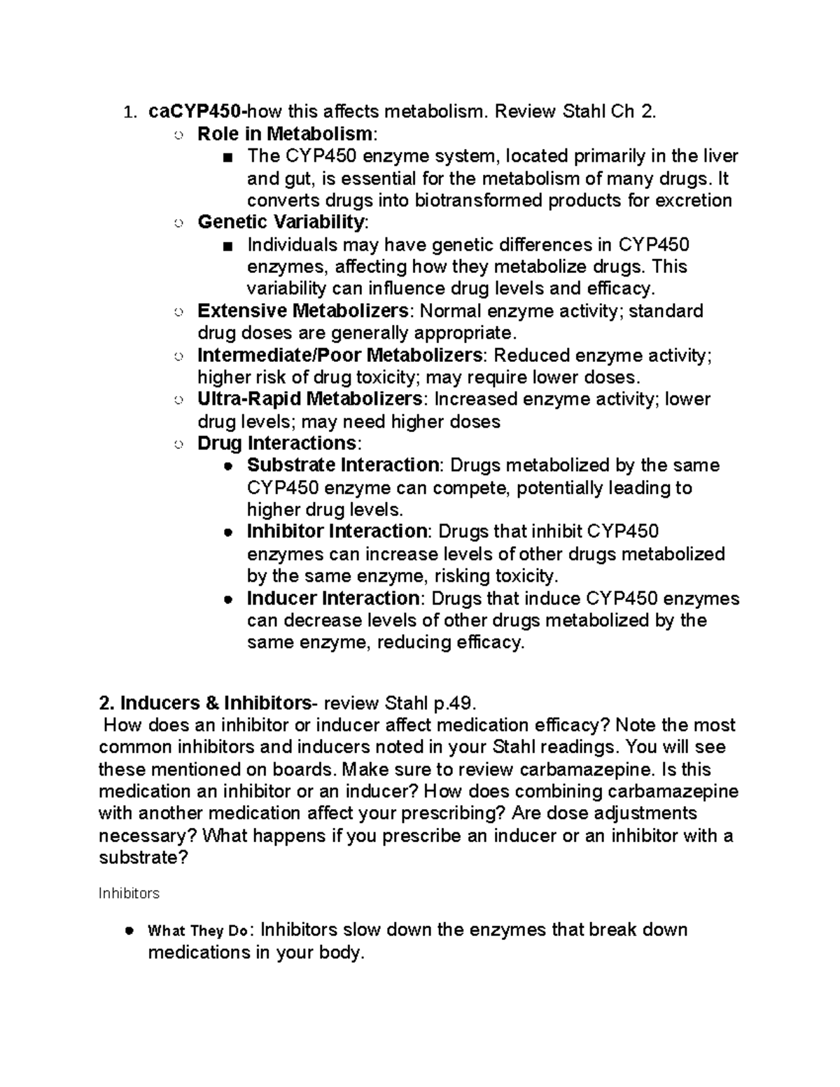 NR546 Week 2 Study Guide: CYP450 Metabolism & Neurotransmission ...