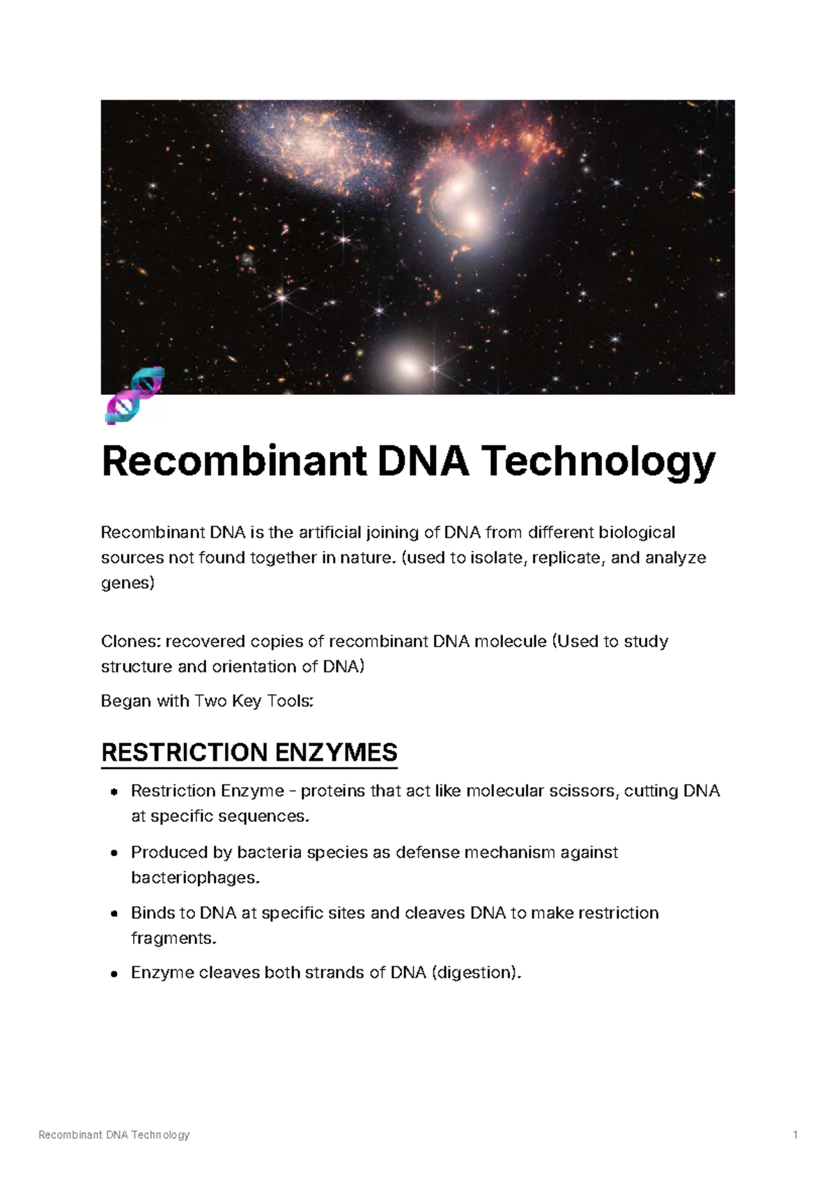 Recombinant DNA Technology: Comprehensive Study Notes for BIOL 101 ...