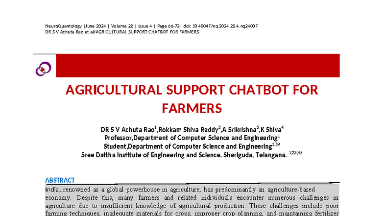 Agricultural Support Chatbot for Farmers: A Prototype Study - Studocu