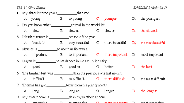 ThS. Lý Công Khanh ENGLISH 1 (Anh văn 1) Unit 7 Study Guide - Studocu