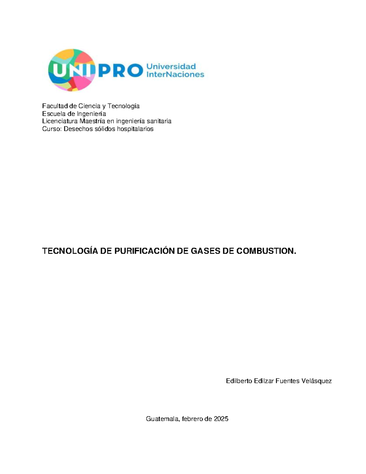 Tarea Tratamiento Gases DE Combustion Ediberto - Facultad de Ciencia y ...