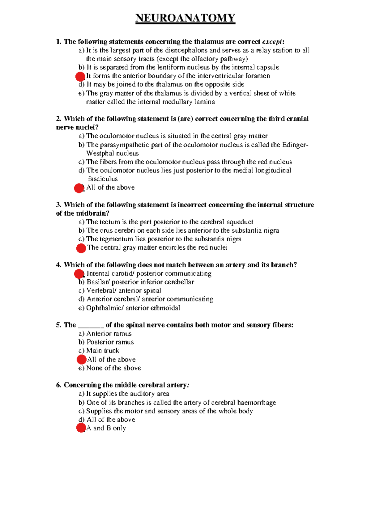 14- Neuroanatomy MCQs Study Guide for Anatomy 101 Exam - Studocu