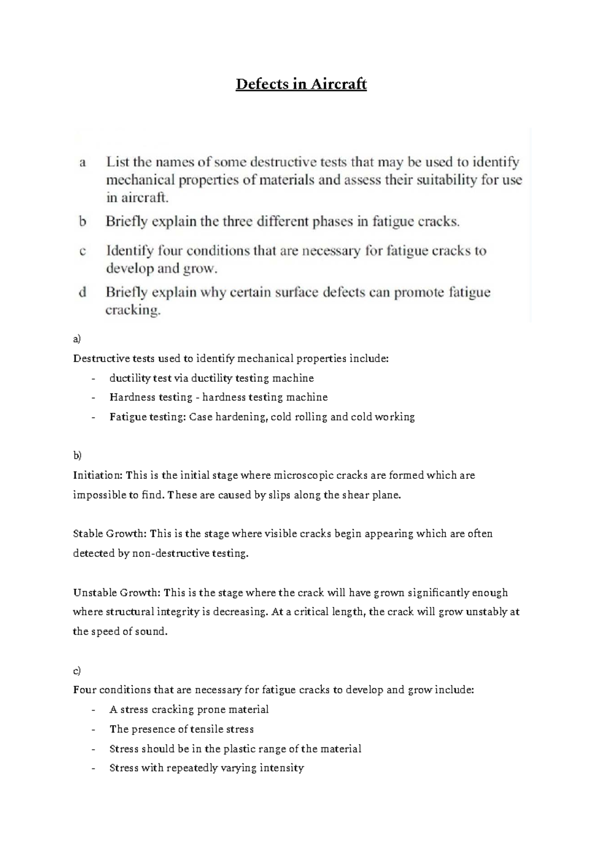 Ex 15 - Aeronautical Engineering: Defects & Fatigue Crack Analysis ...