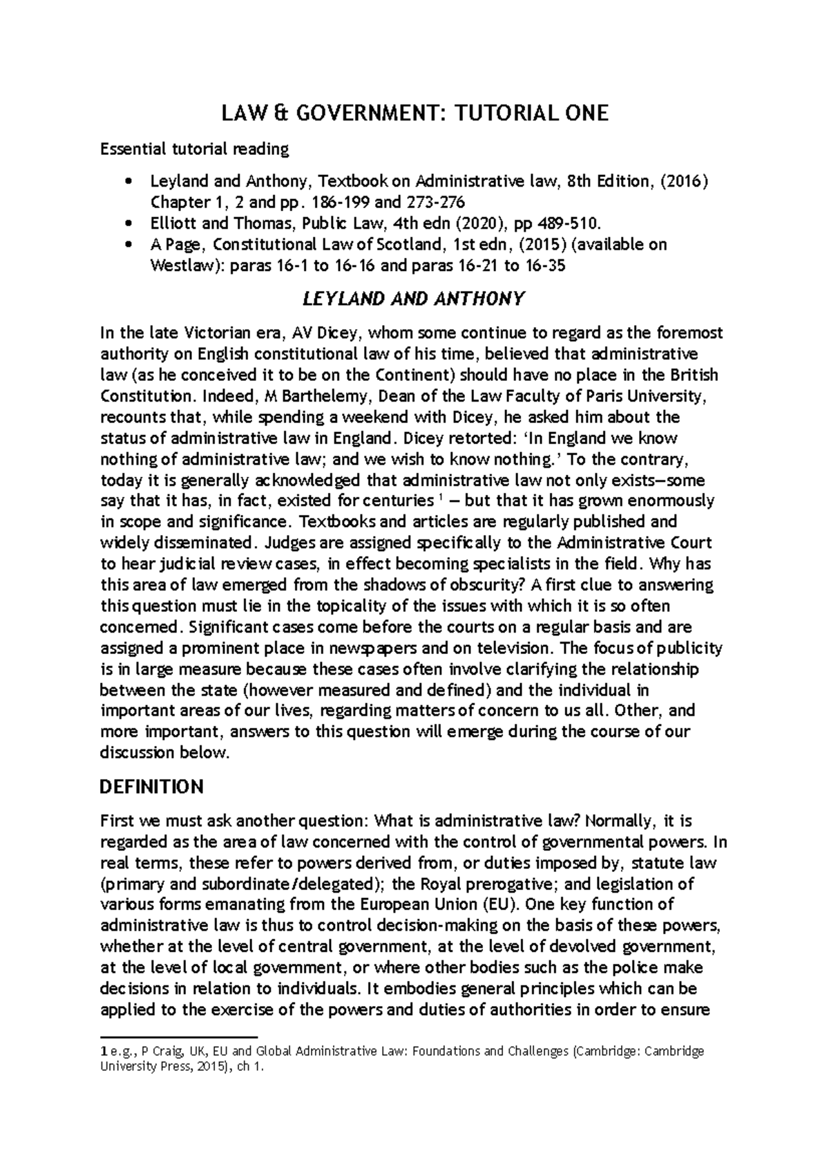 Tutorial 1 - LAW & GOVERNMENT: TUTORIAL ONE Essential tutorial reading ...