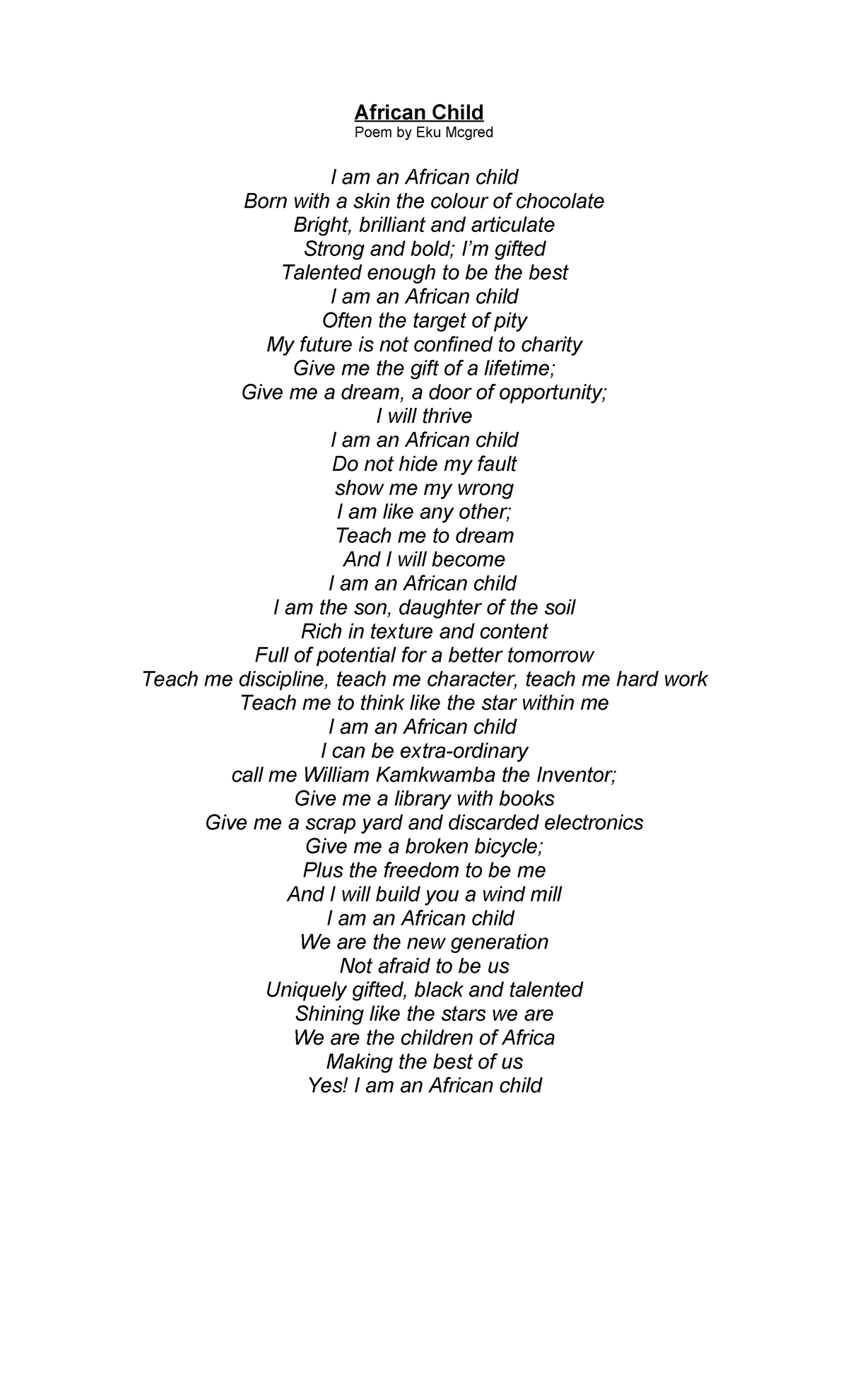 African Child: An Analysis of Eku McGred's Poem on Heritage and ...