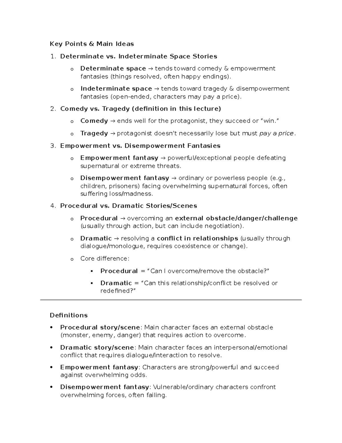Lecture 9 Notes (Oct 2): Comedy, Tragedy, and Story Dynamics - Studocu