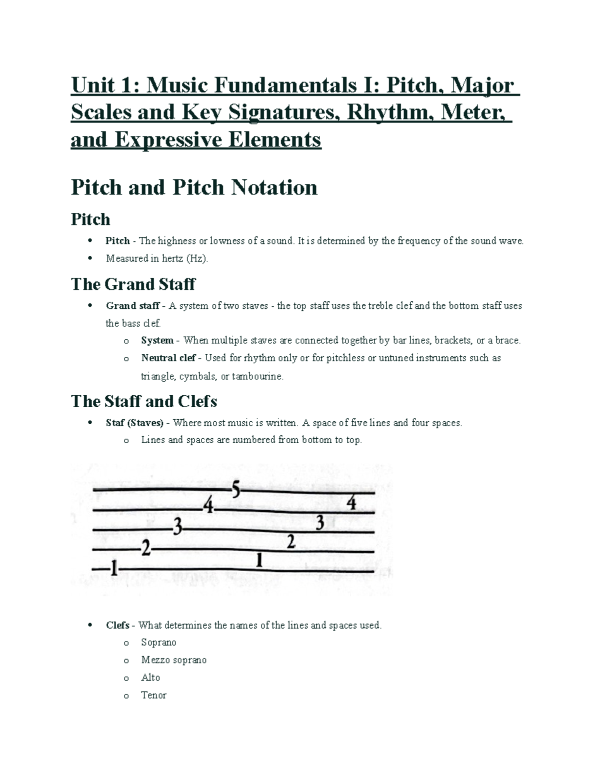 AP Music Theory - notes - Unit 1: Music Fundamentals I: Pitch, Major ...