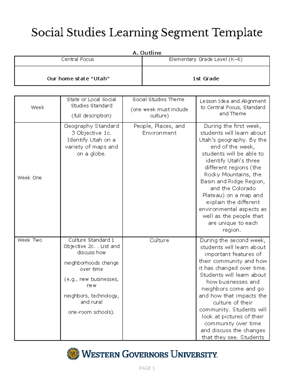 Social Studies Learning Segment Template - Outline Central Focus ...