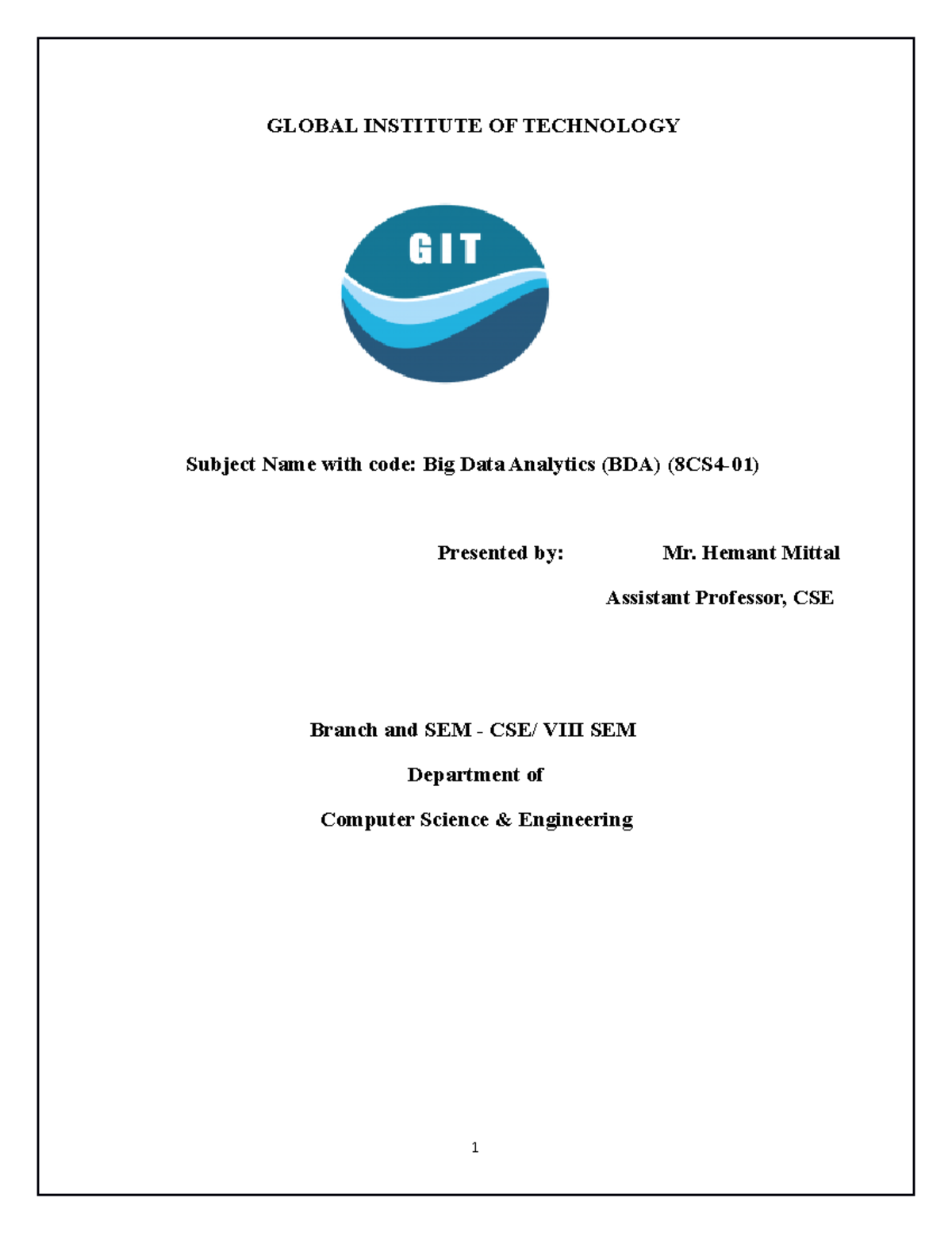 Big Data Analytics (8CS4-01) Unit 2 Notes: Introduction to MapReduce ...