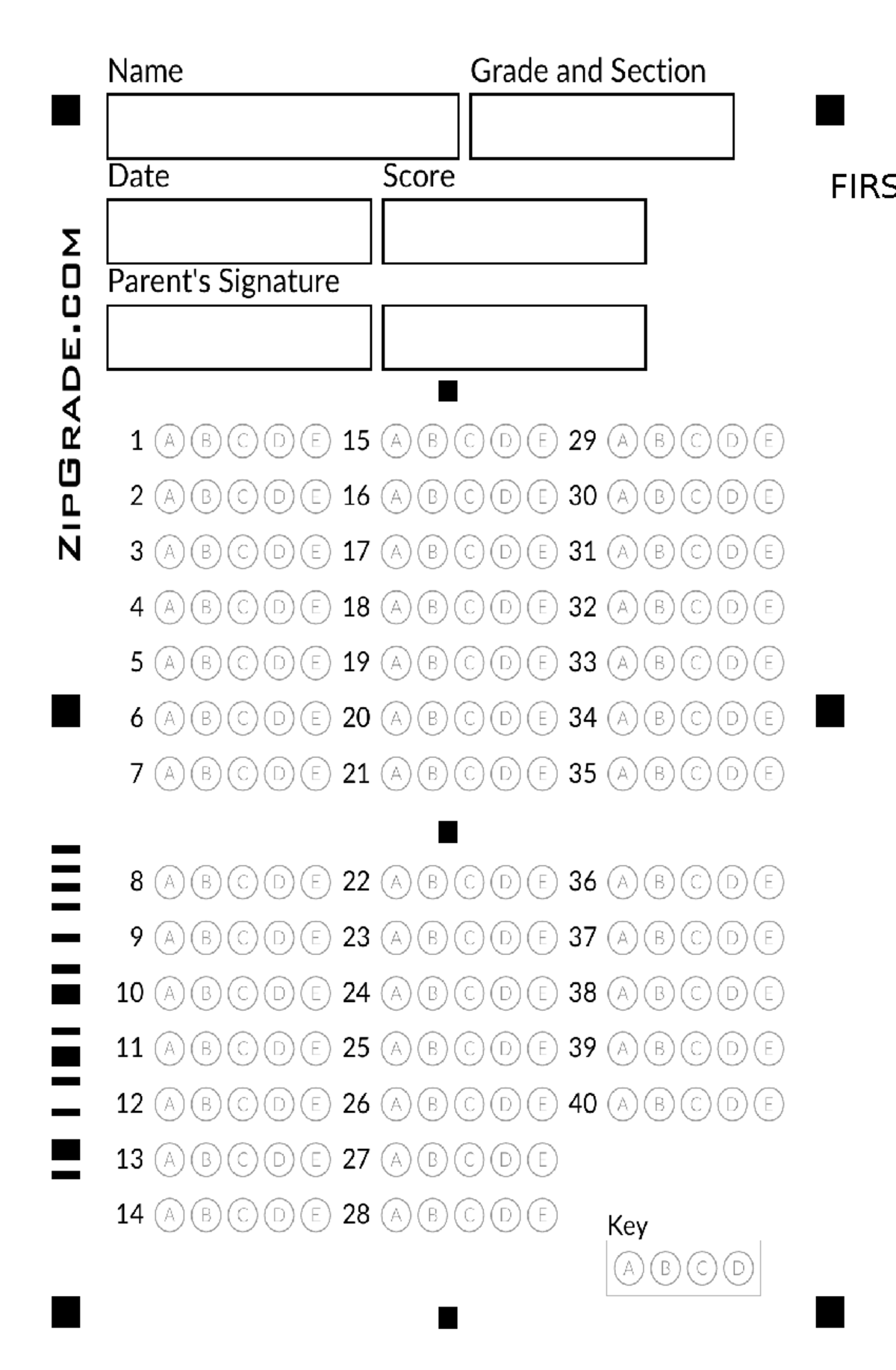 Answer Sheet 40 items - Grade 8-MAPEH - Name Grade and Section Date Score FIRS Signature 1 A B ...