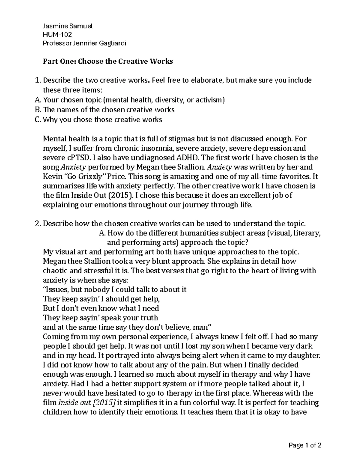 HUM 102 Module Two Project Proposal Template - Part One: Choose the ...