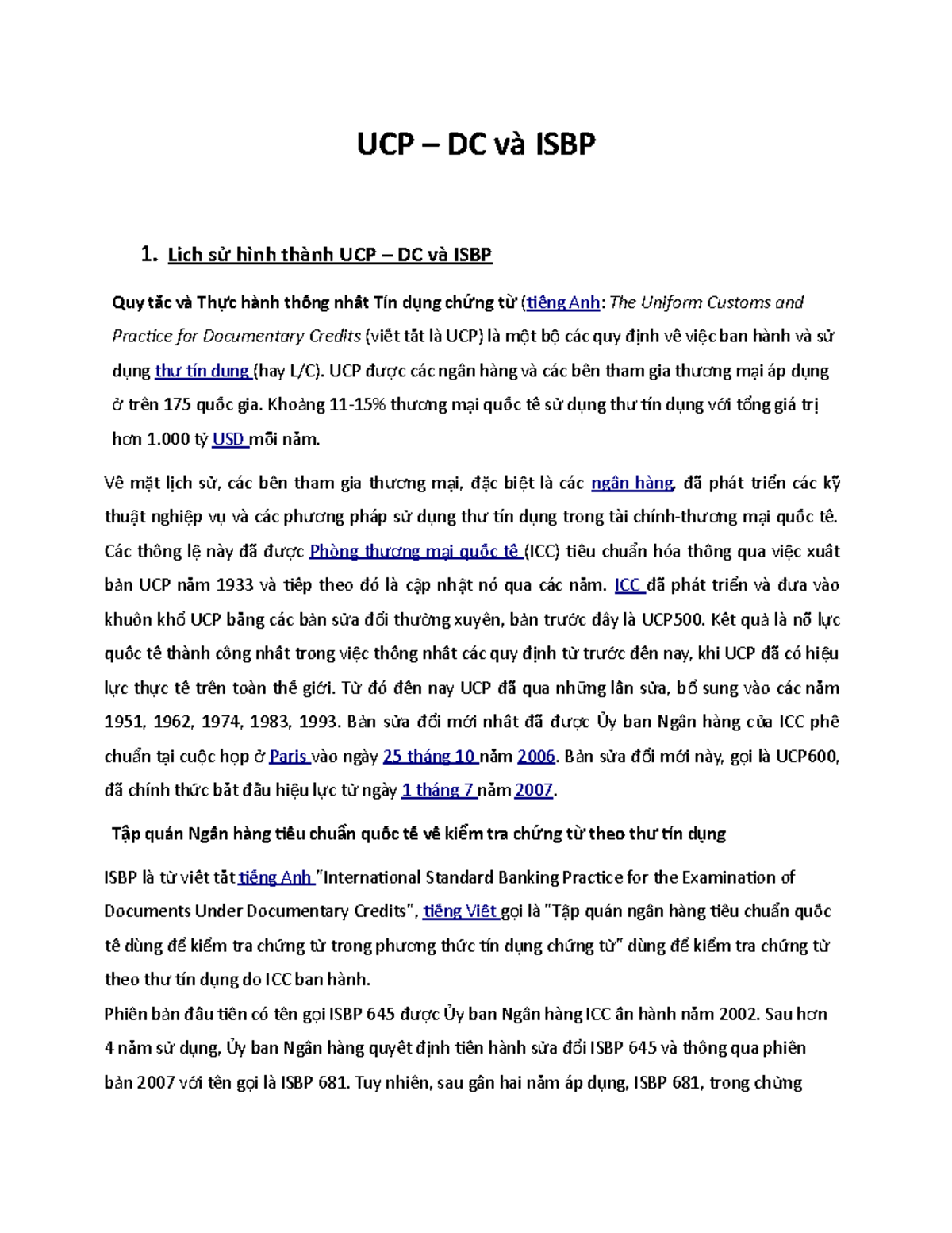 Ucp dc va isbp - Tieu Luan - UCP – DC và ISBP 1. L chị sử hình thành ...