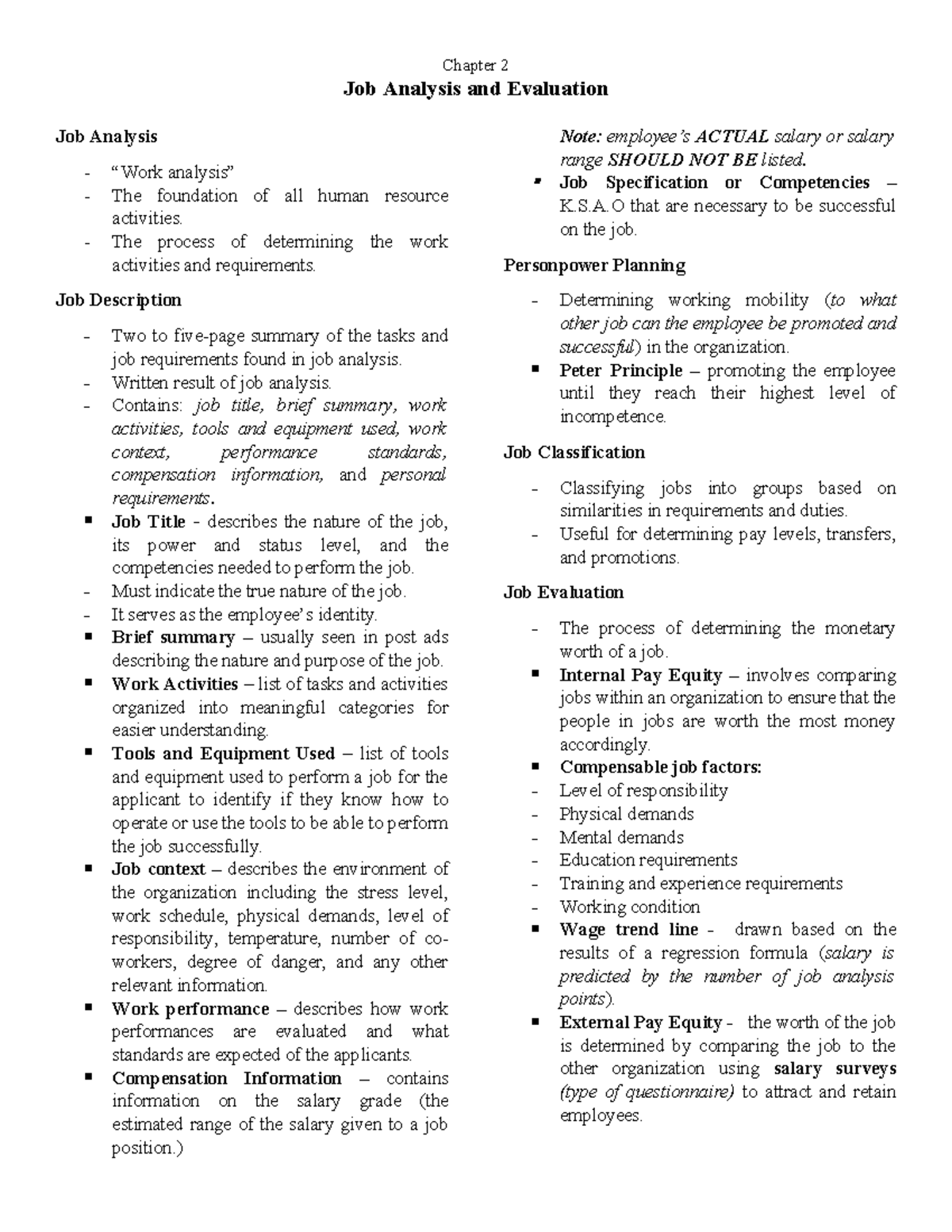 IO 101: Chapter 2 - Job Analysis and Evaluation Overview - Studocu