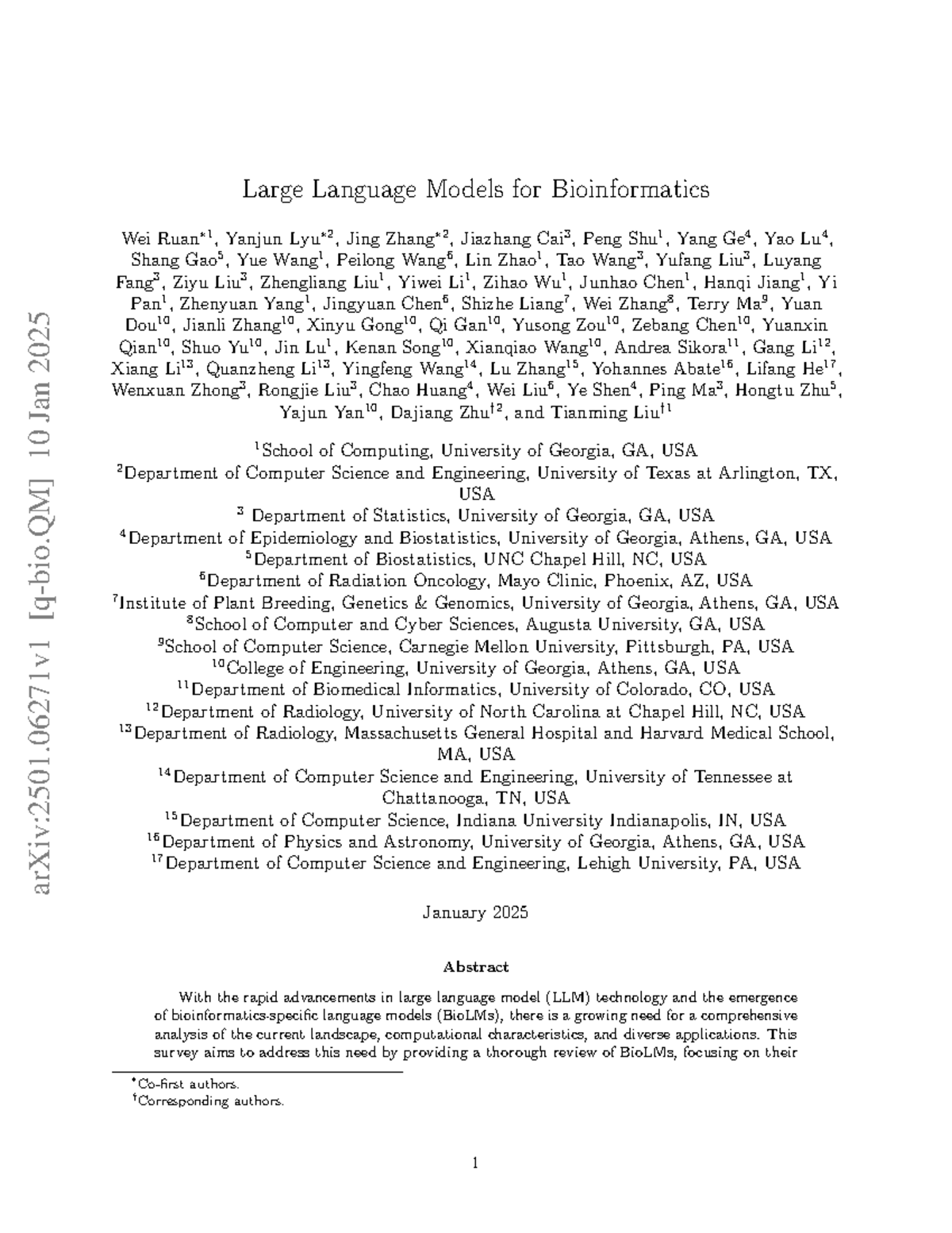 Large Language Models in Bioinformatics: A Comprehensive Survey (2501 ...