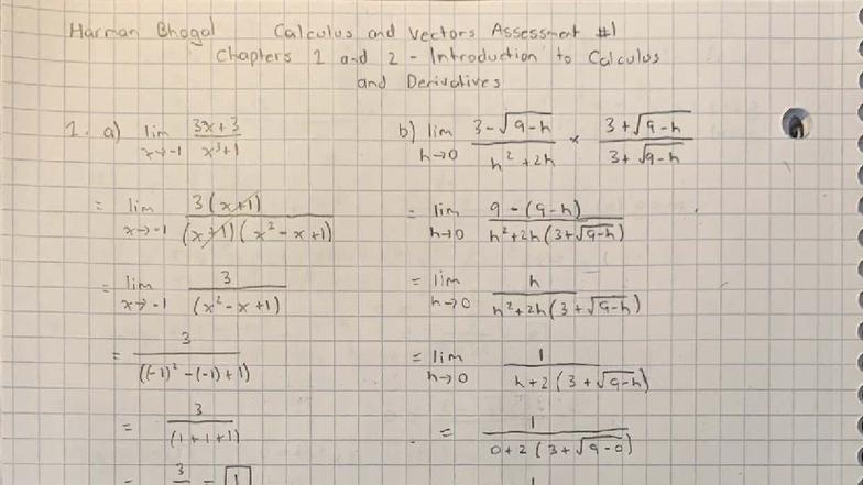 Calculus Test - Harman Bhogal Assessment #1: Limits & Derivatives - Studocu