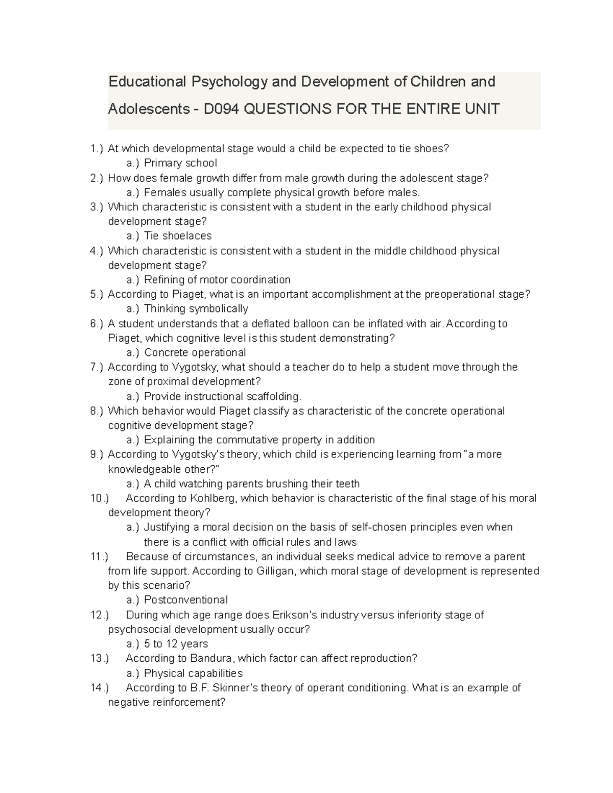 Educational Psychology and Child Development - D094 Unit Questions ...