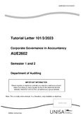 AUE2602 - Unisa - Auditing Corporate Governance In Accounting - Studocu