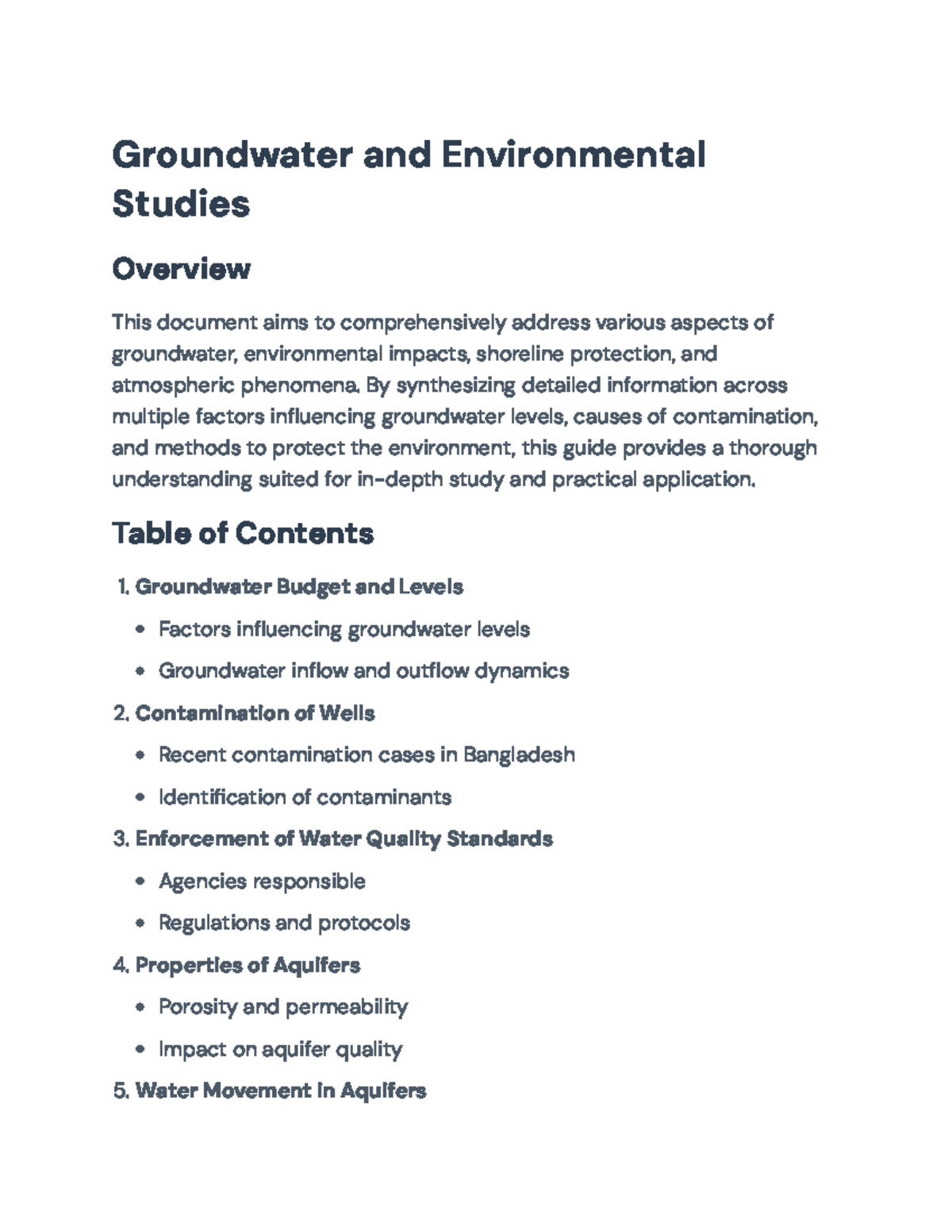 Groundwater & Environmental Studies Overview: Comprehensive Guide - Studocu