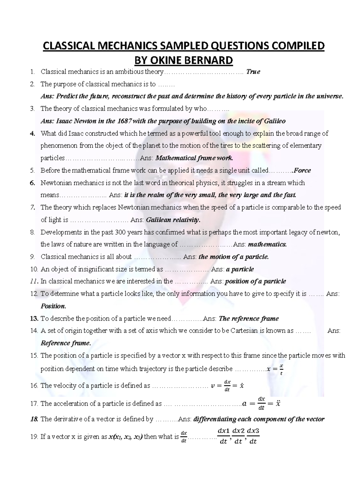 Classical Mechanics Sample Questions Compilation (CM 101) - Studocu