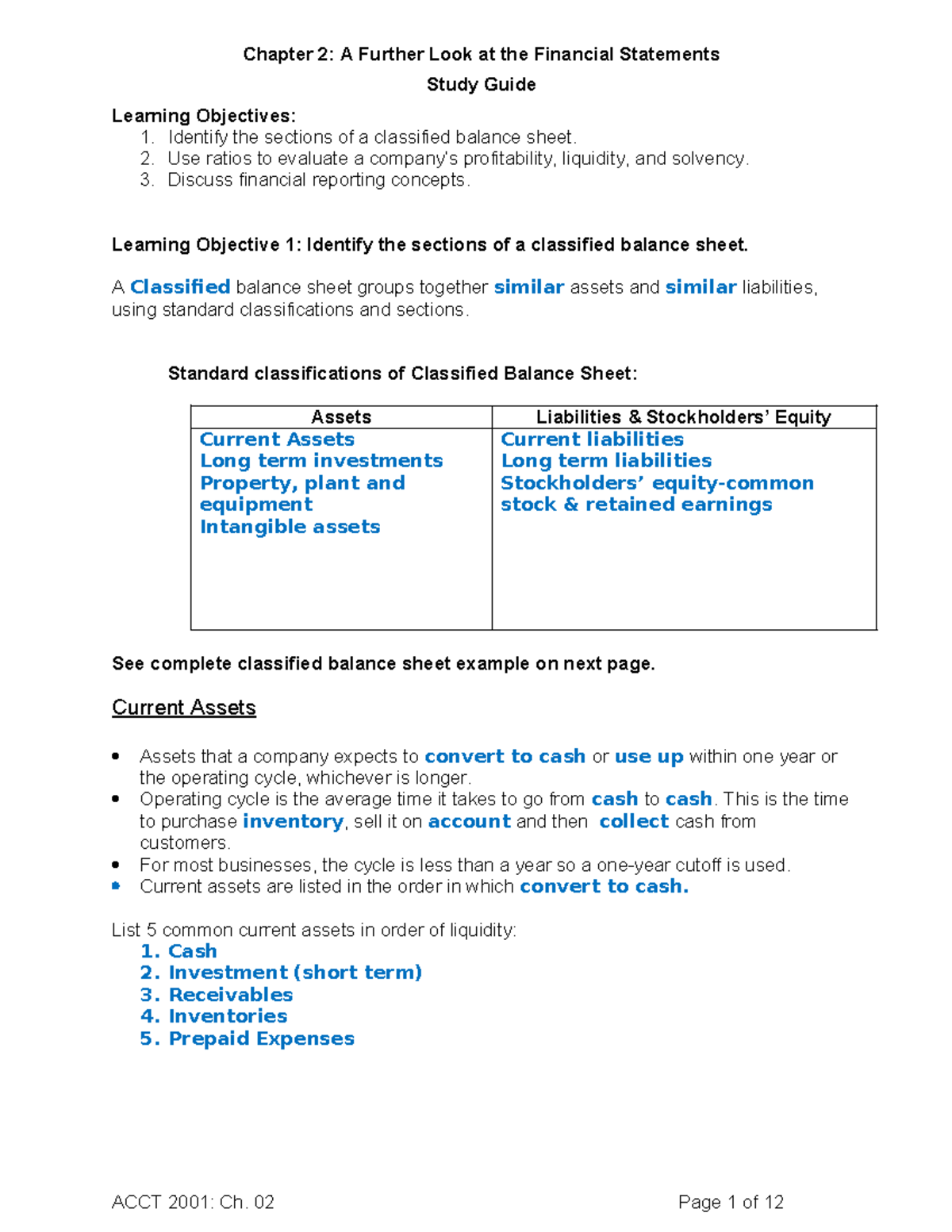 ACCT 2001: Chapter 2 Financial Statements Study Guide - Studocu