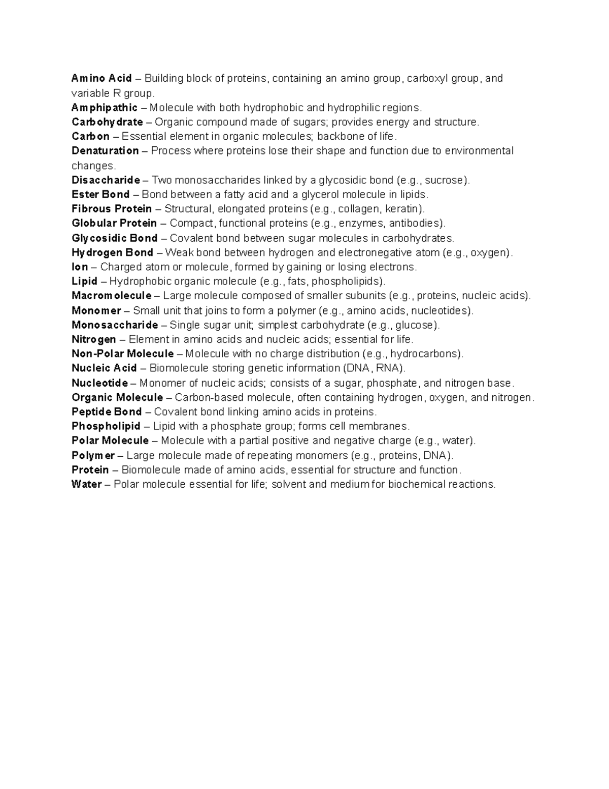 Unit I Biochemistry - practice definitions - Amino Acid – Building ...