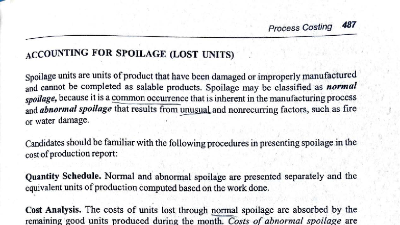Process Costing 487: Accounting for Spoilage and Lost Units - Studocu