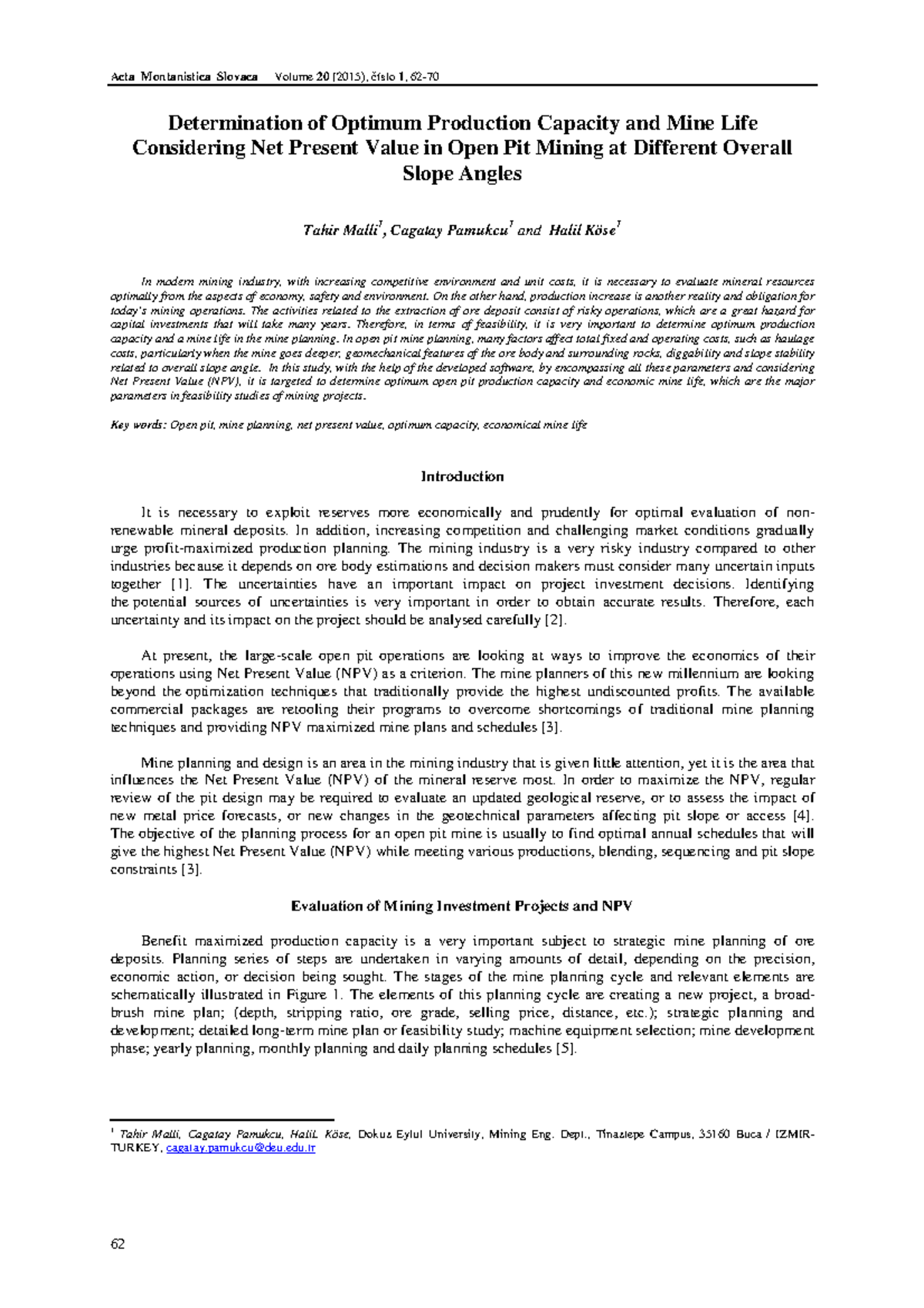 Determination of Optimum Production Capacity & Mine Life in Open Pit ...
