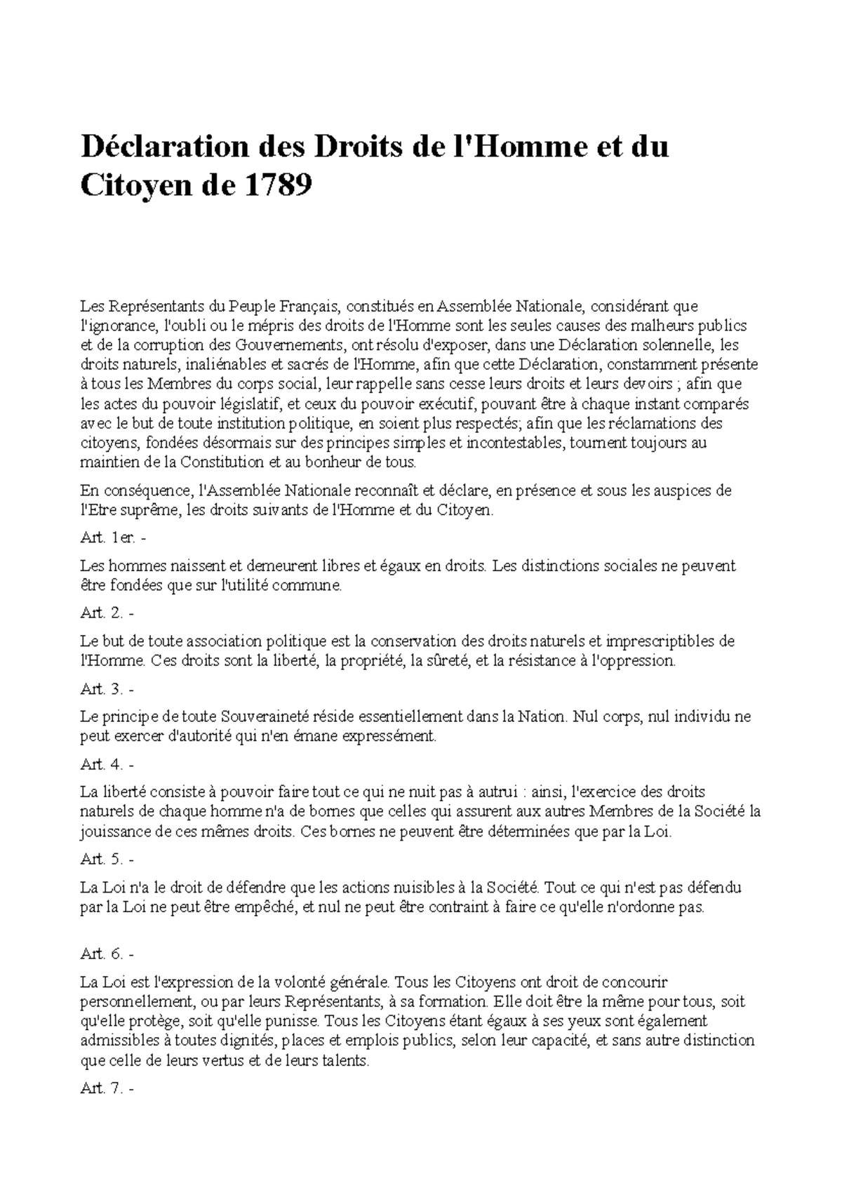 Constitution DDHC 1789 : Déclaration des Droits de l'Homme et du ...