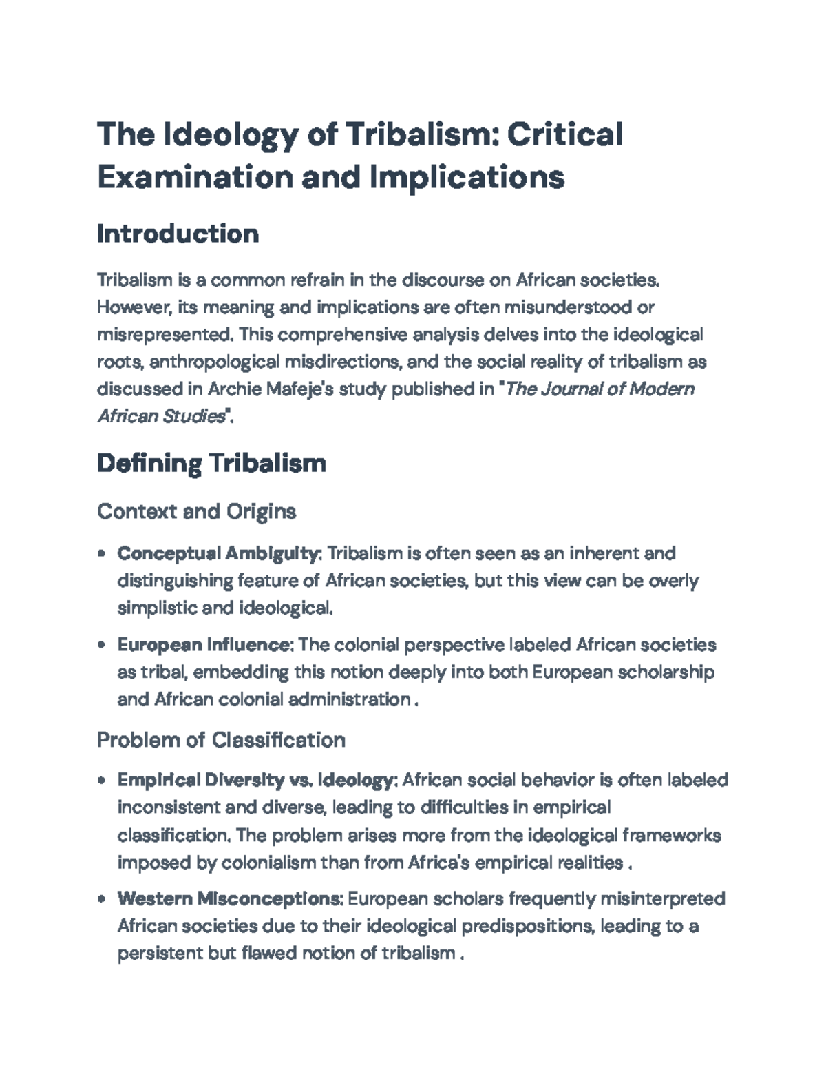 The Ideology of Tribalism: Examining Colonial Roots and Modern ...