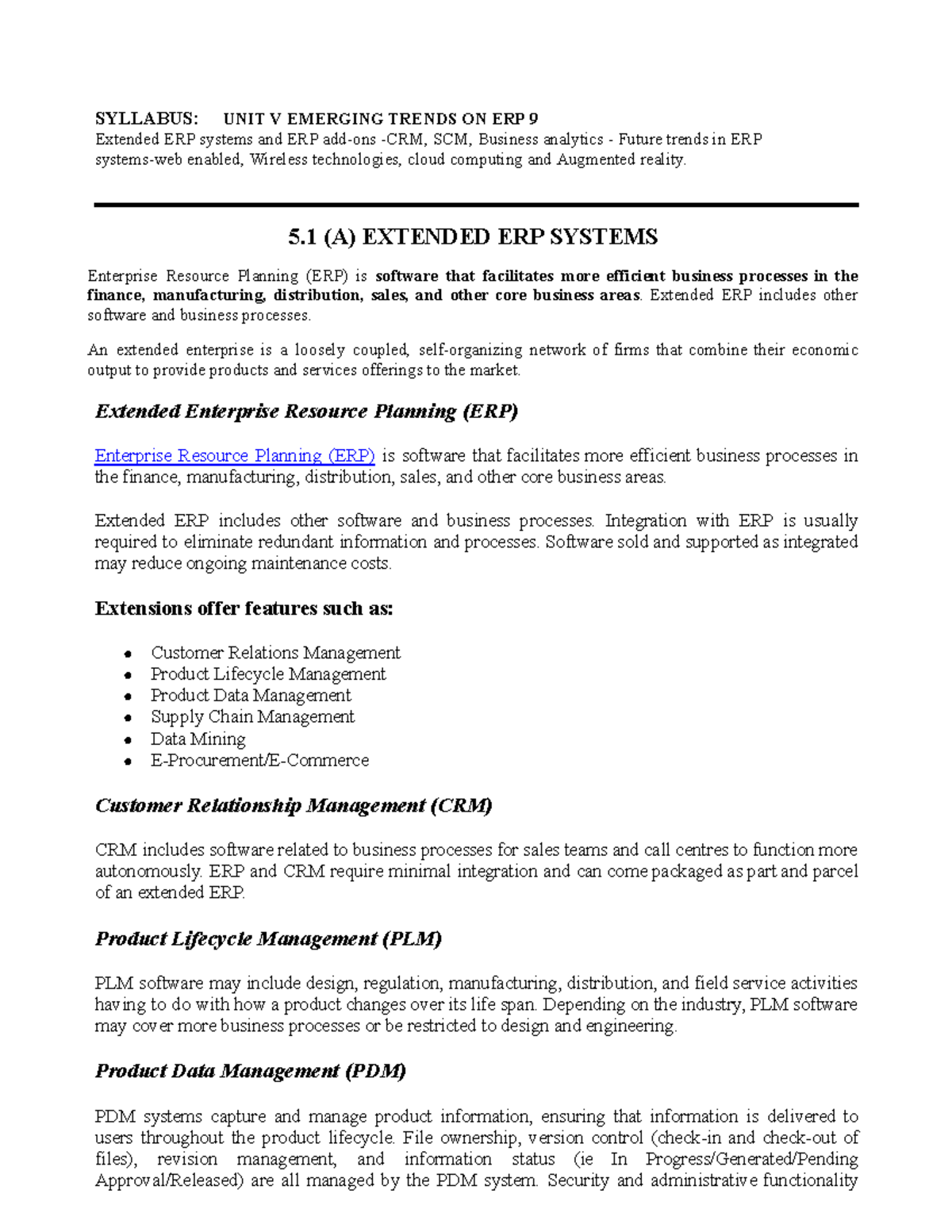 UNIT 5 ERP: Emerging Trends, Extensions & Add-ons Analysis - Studocu