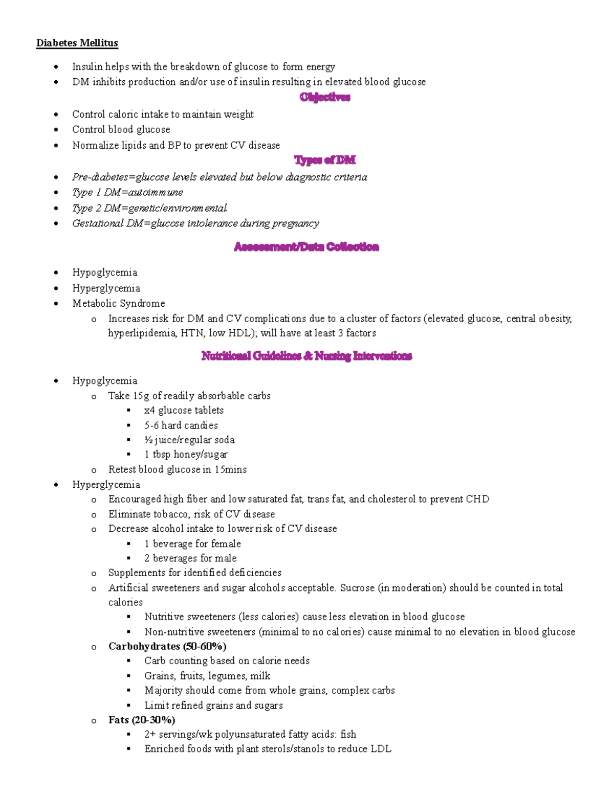 Diabetic Diet Notes: Managing Diabetes Mellitus (DM) Effectively - Studocu