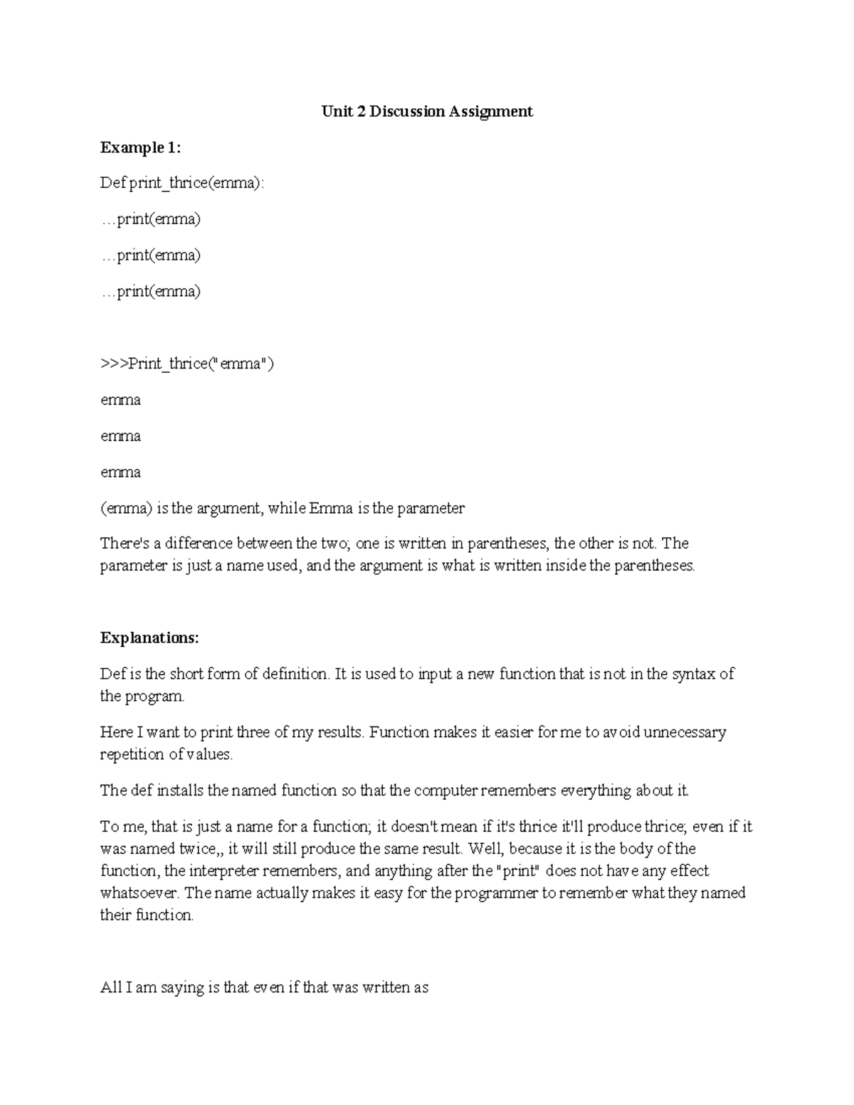 CS 1101 Unit 2 Discussion: Understanding Function Definitions - Studocu