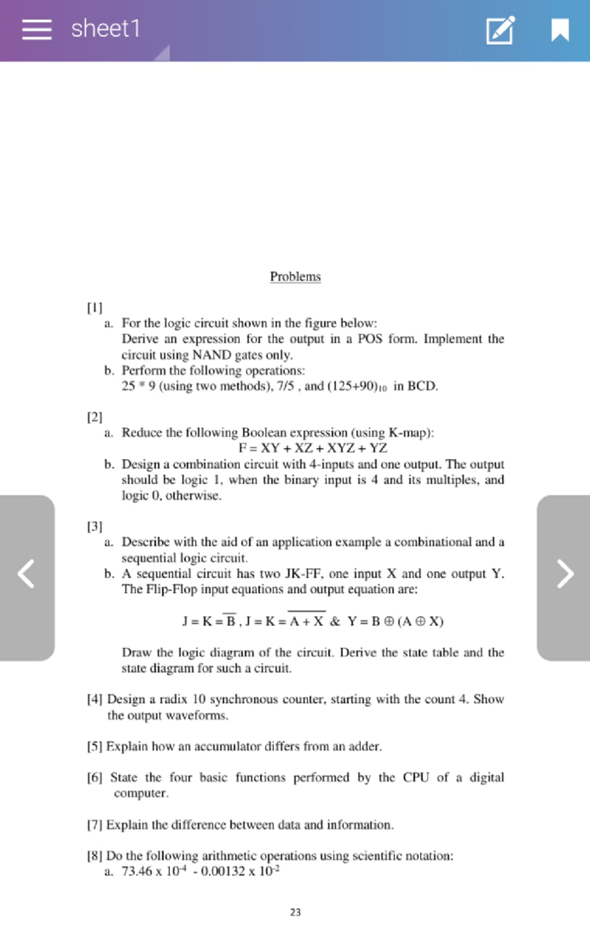 Question From Book Computer arc - sheet [1] [2] [3] Problems a. For the ...