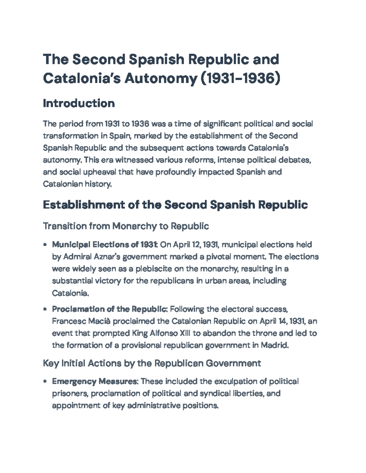 The Second Spanish Republic and Catalonia's Autonomy (1931-1936 ...