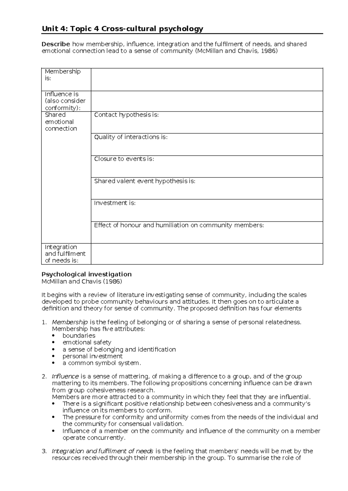 Unit 4: Topic 4 Psychology Quiz on Community and Cultural Dynamics ...