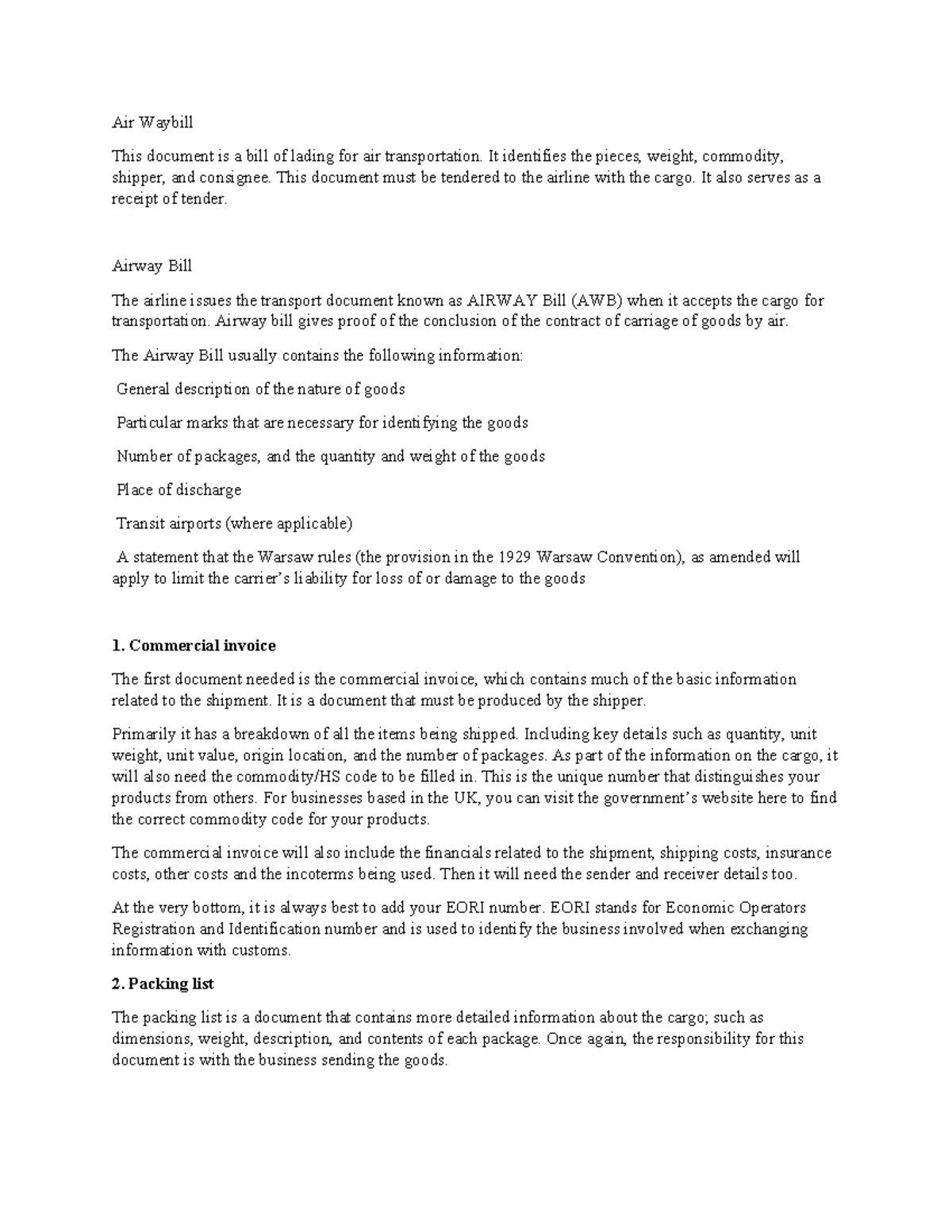Airway Bill Overview for Customs Clearing: Key Document Insights - Studocu