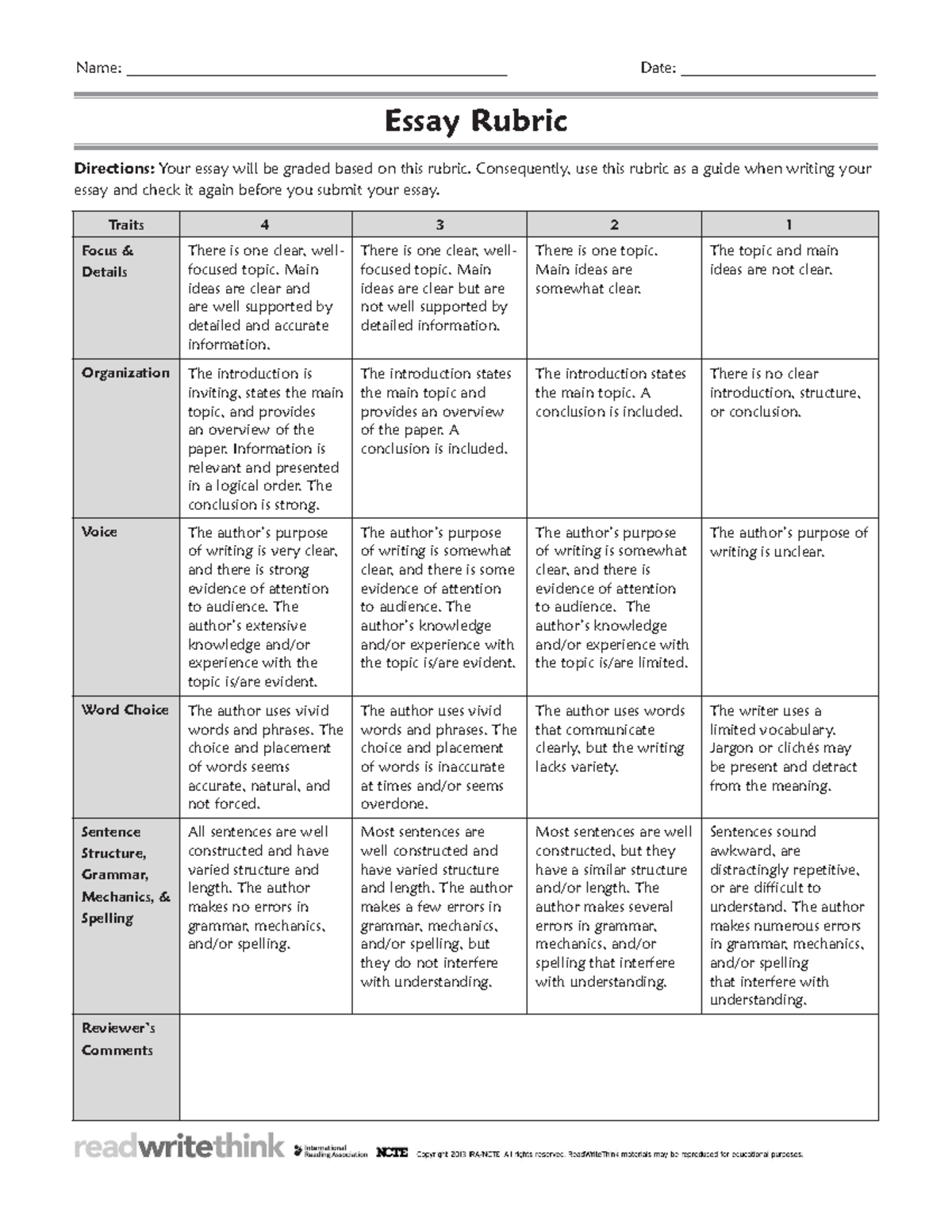 Essay Rubric - notes - Essay Rubric Directions: Your essay will be ...