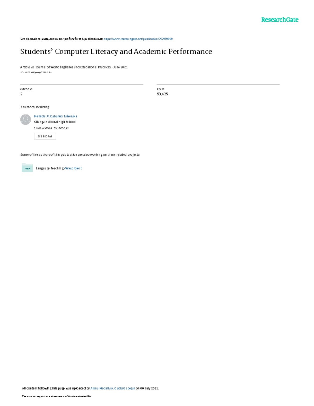 Computer Literacy and Academic Performance of Students: A 2021 Study ...