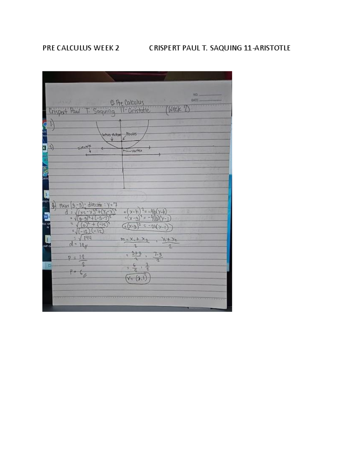 Pre Calculus Week 2 Notes - Crispert Paul T. Saquing 11-Aristotle - Studocu