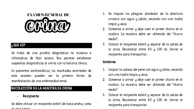 Clase 2 EGO - Examen General de Orina y Recolección de Muestra - Studocu