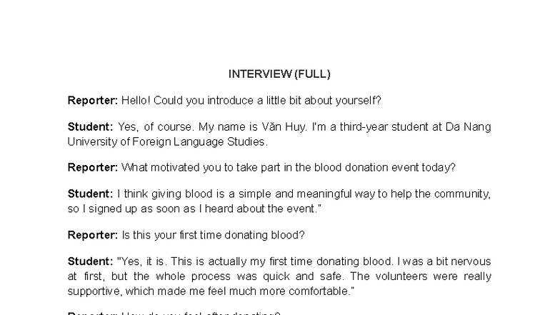 INTERVIEW: Văn Huy on Blood Donation Experience - Studocu