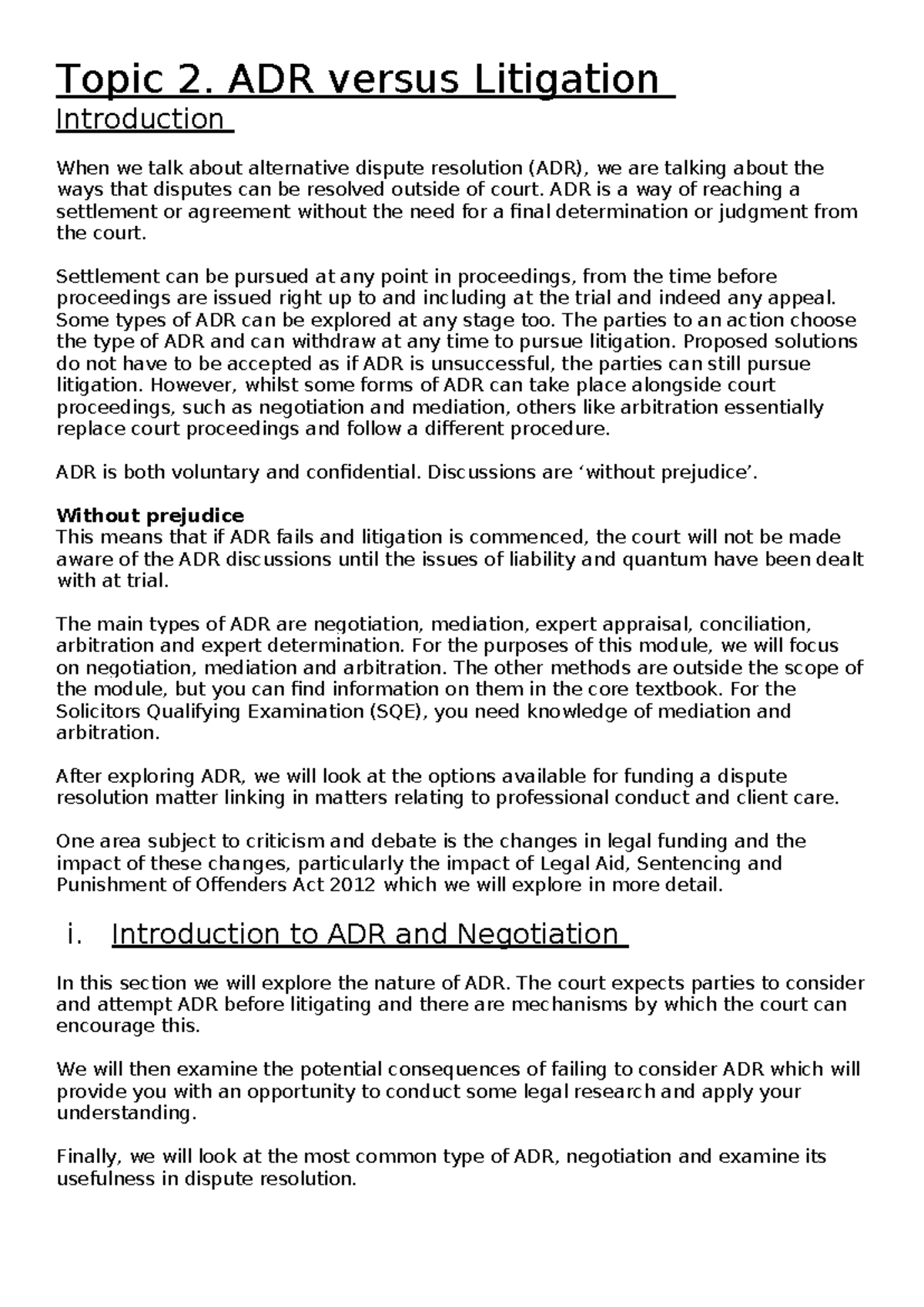 ADR vs Litigation: Key Insights for Law Students - Studocu