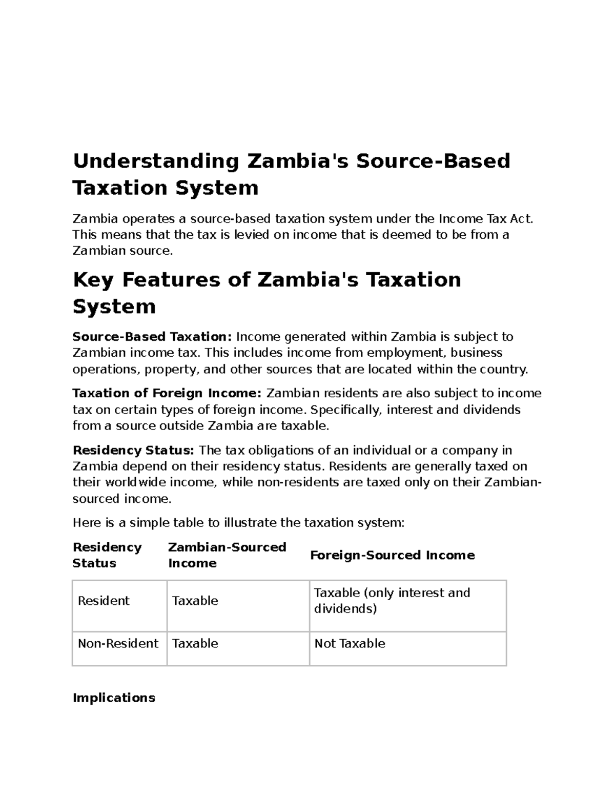 Taxation assignment 2 - PROBLEM SOLVING - Understanding Zambia's Source ...