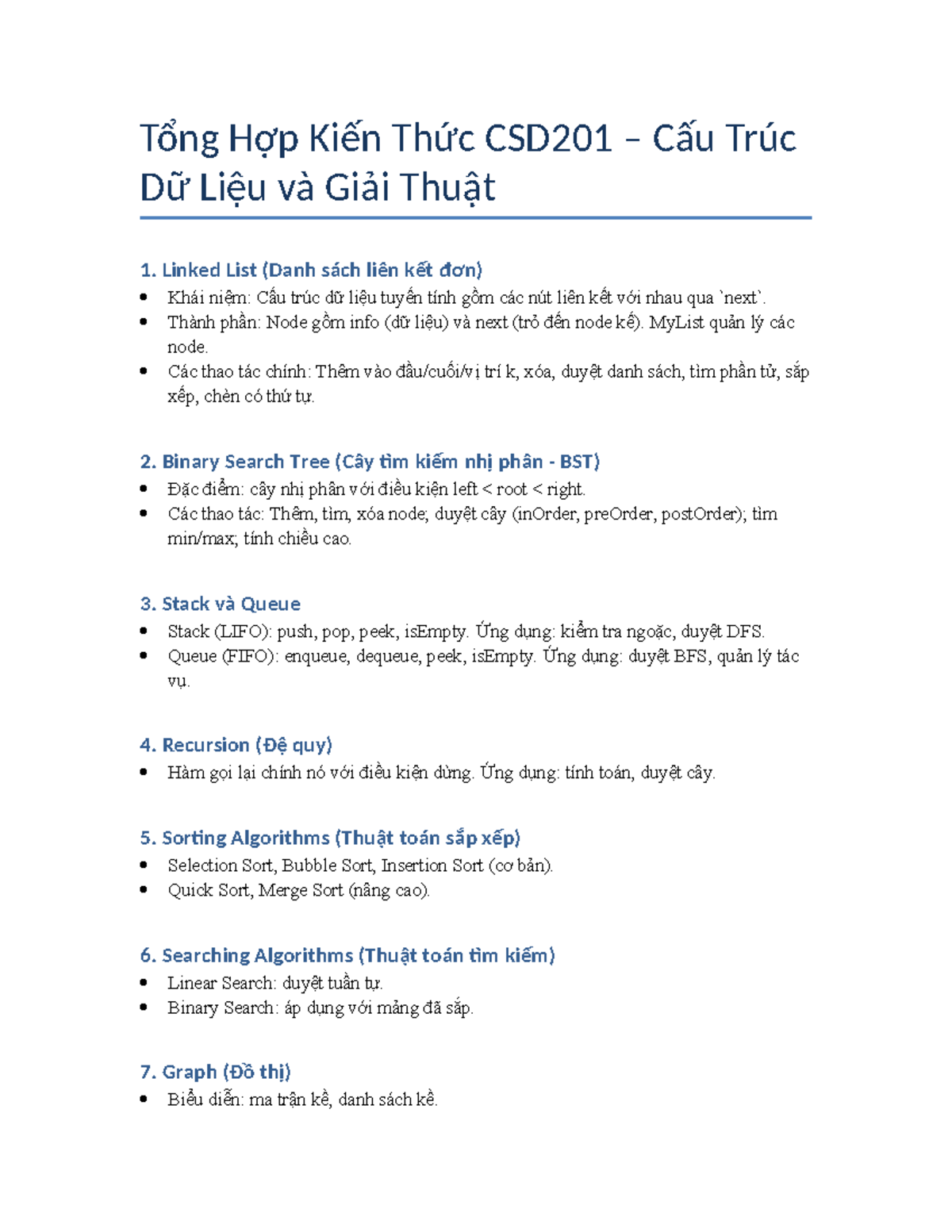 Tổng Hợp Kiến Thức CSD201: Cấu Trúc Dữ Liệu và Giải Thuật 1 - Studocu