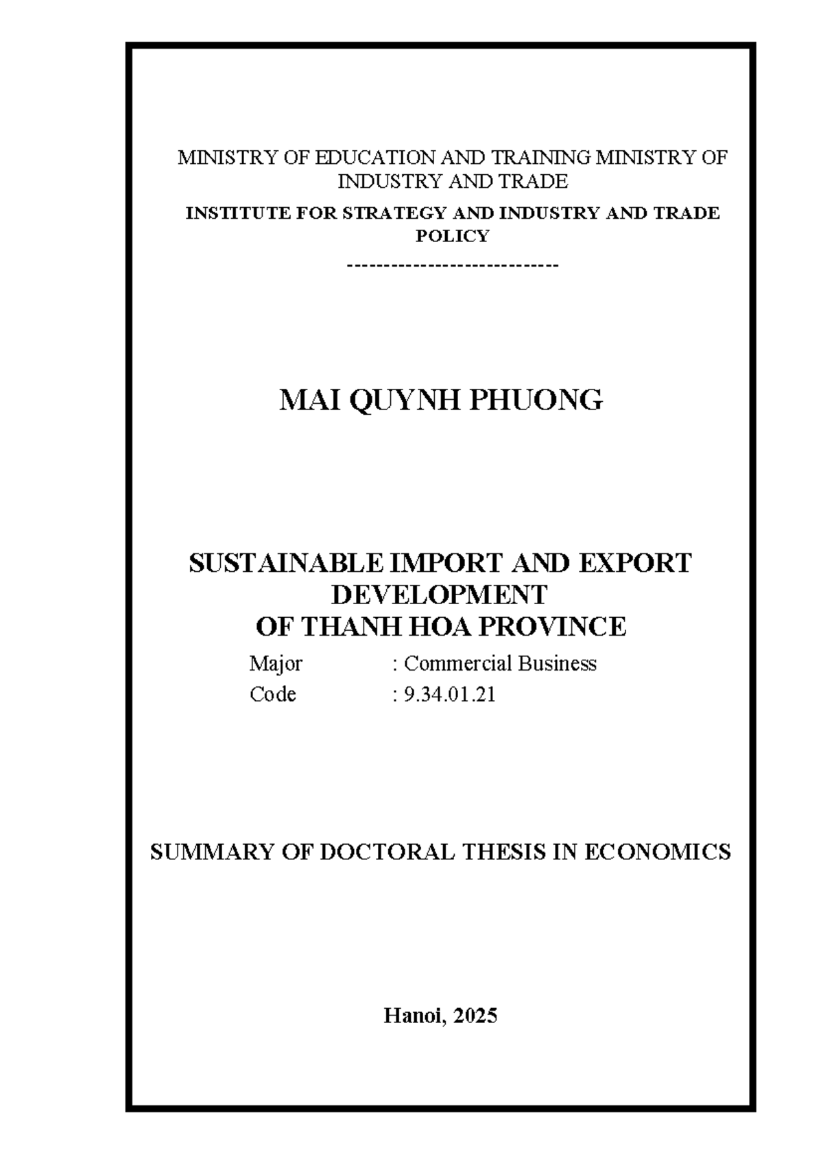 Sustainable Import and Export Development in Thanh Hoa Province ...