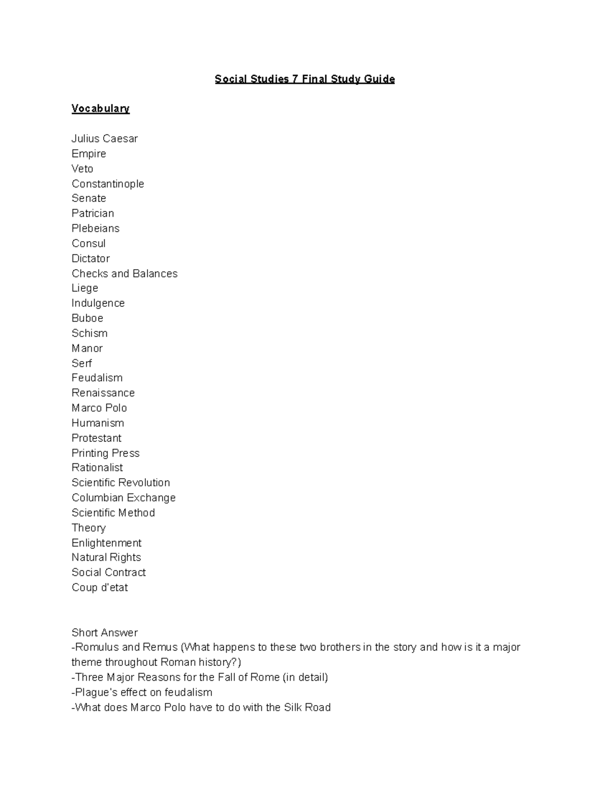 Social Studies 7 Final Exam Study Guide: Key Terms & Concepts - Studocu