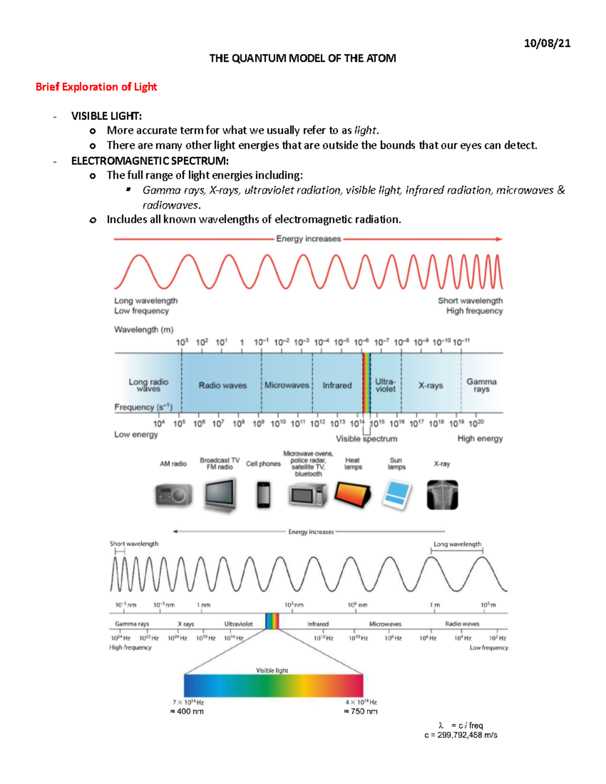 Chem - Ch 8 - notes - 10/08/ THE QUANTUM MODEL OF THE ATOM Brief ...