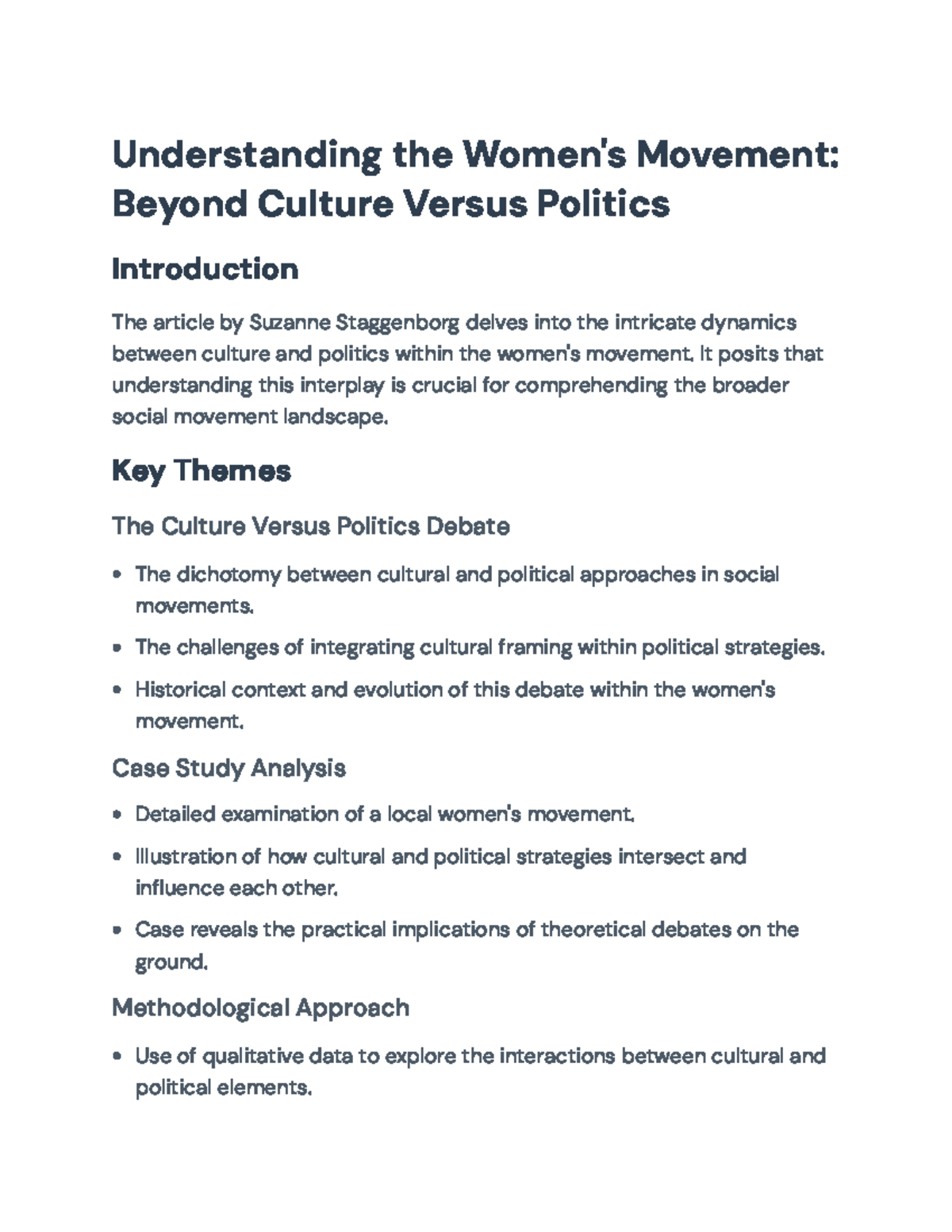 Understanding the Women's Movement: Culture and Politics Interplay ...